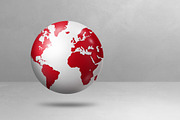 World globe, red earth map, isolated on white. Banner background ...