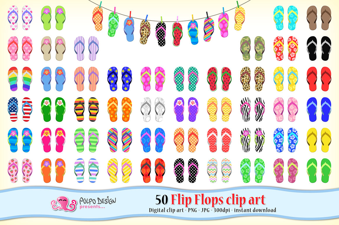 50 Flip Flops clipart, an Object Graphic by PolpoDesign