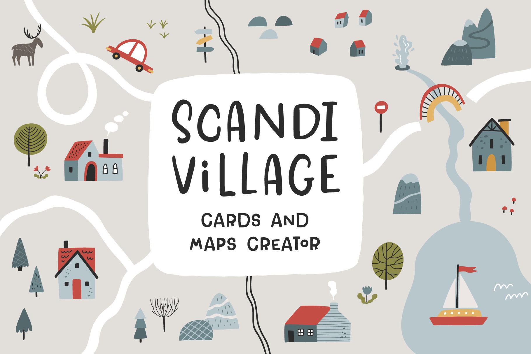 Scandi village. Maps and cards creator | Creative Market