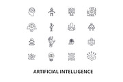 Artificial intelligence, robot, computer brain, technic, cyborg, brain, android line icons ...