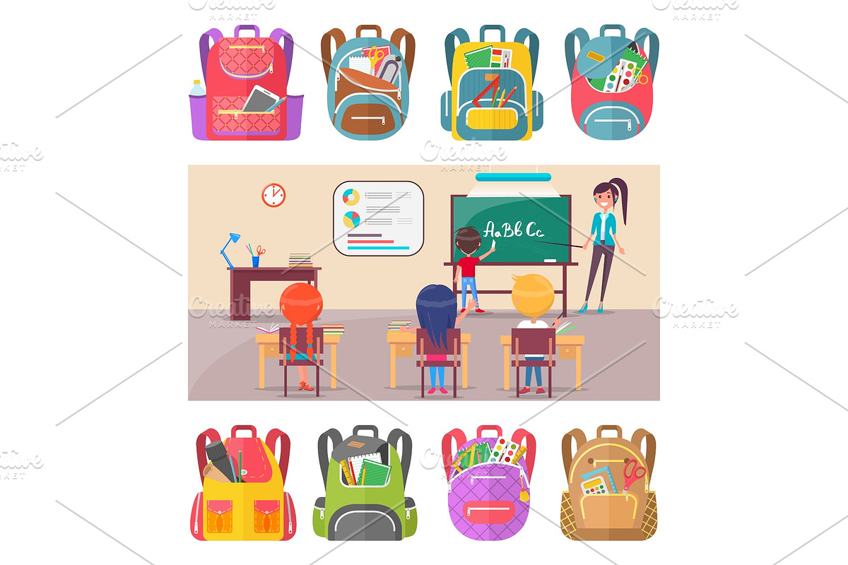 Children learning letters at school, an Education Illustration by ...