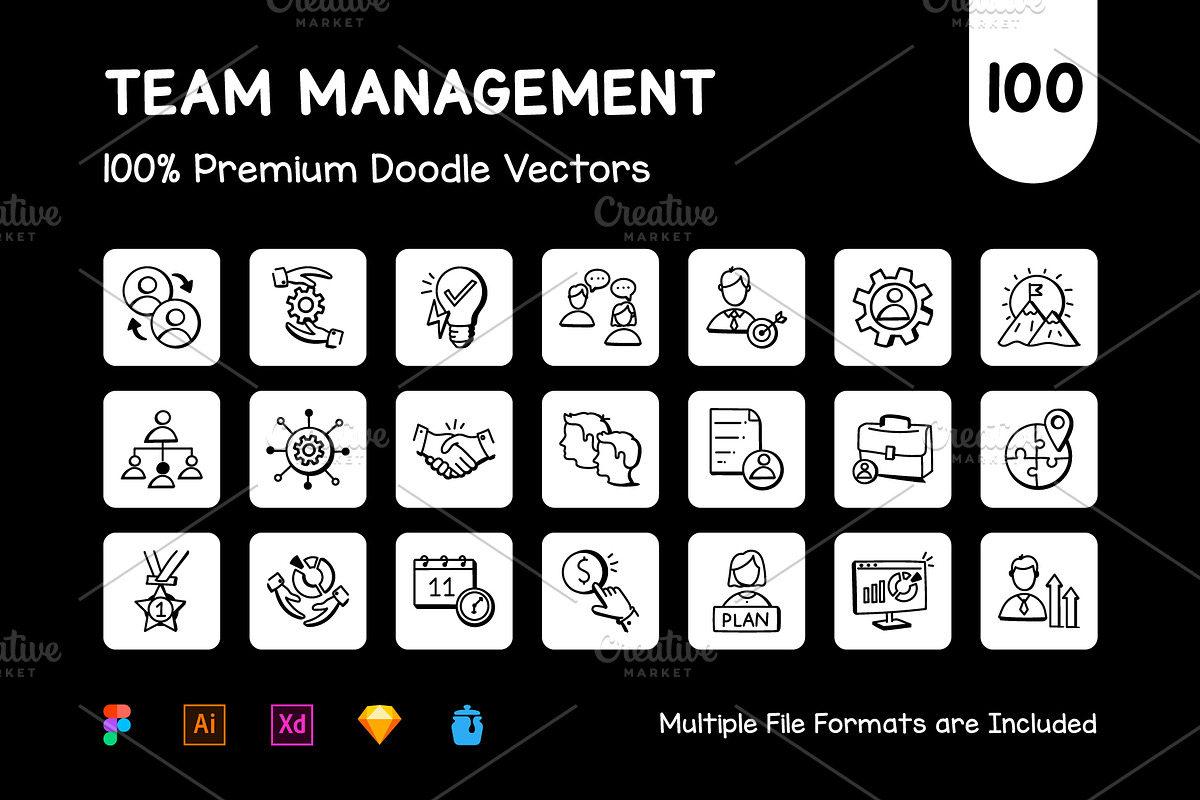100 Management Team Icon Vectors