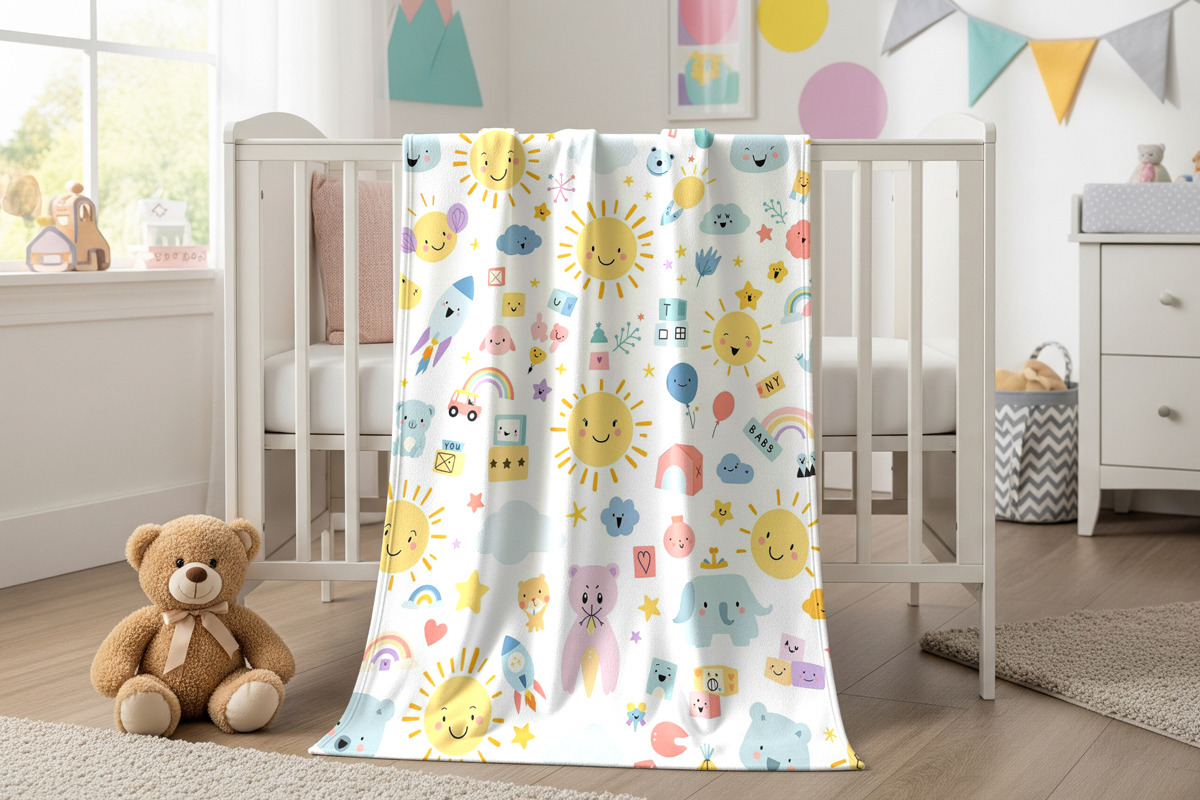 baby blanket mockup draped over crib, an Advertising Mockup by Rami's ...