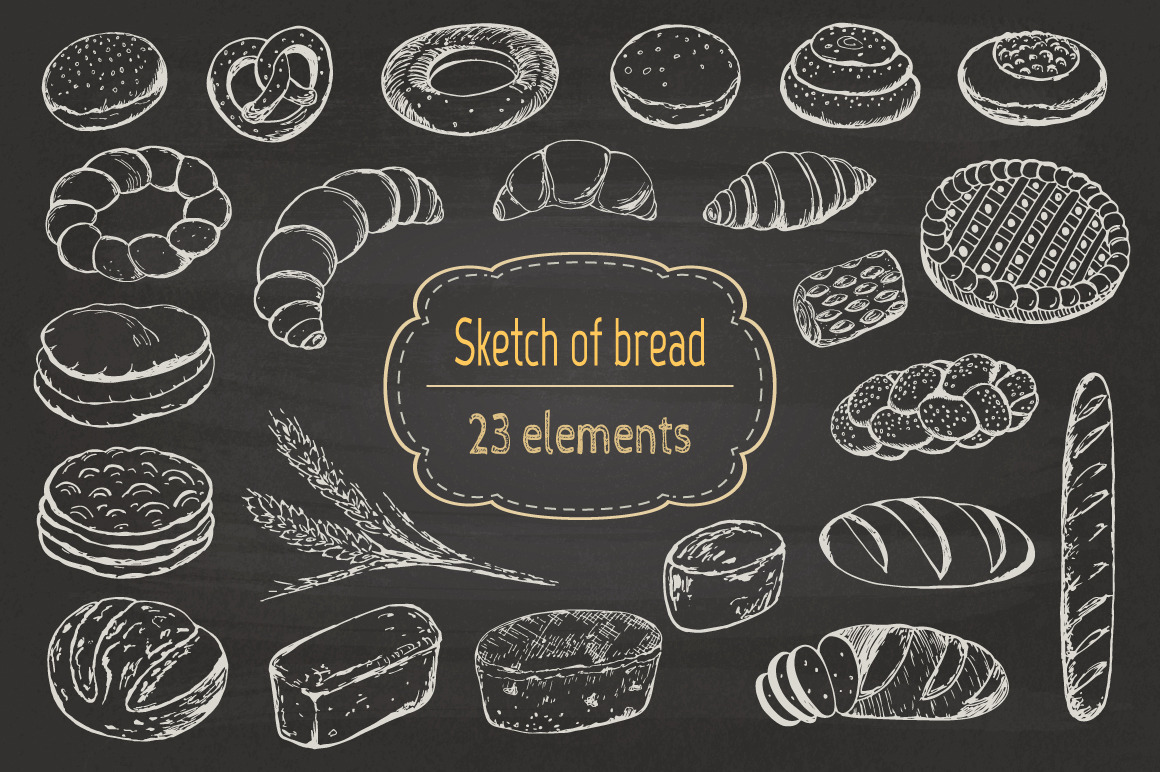 Sketch of bread and pastries., a Food Illustration by BrushArtDesigns ...