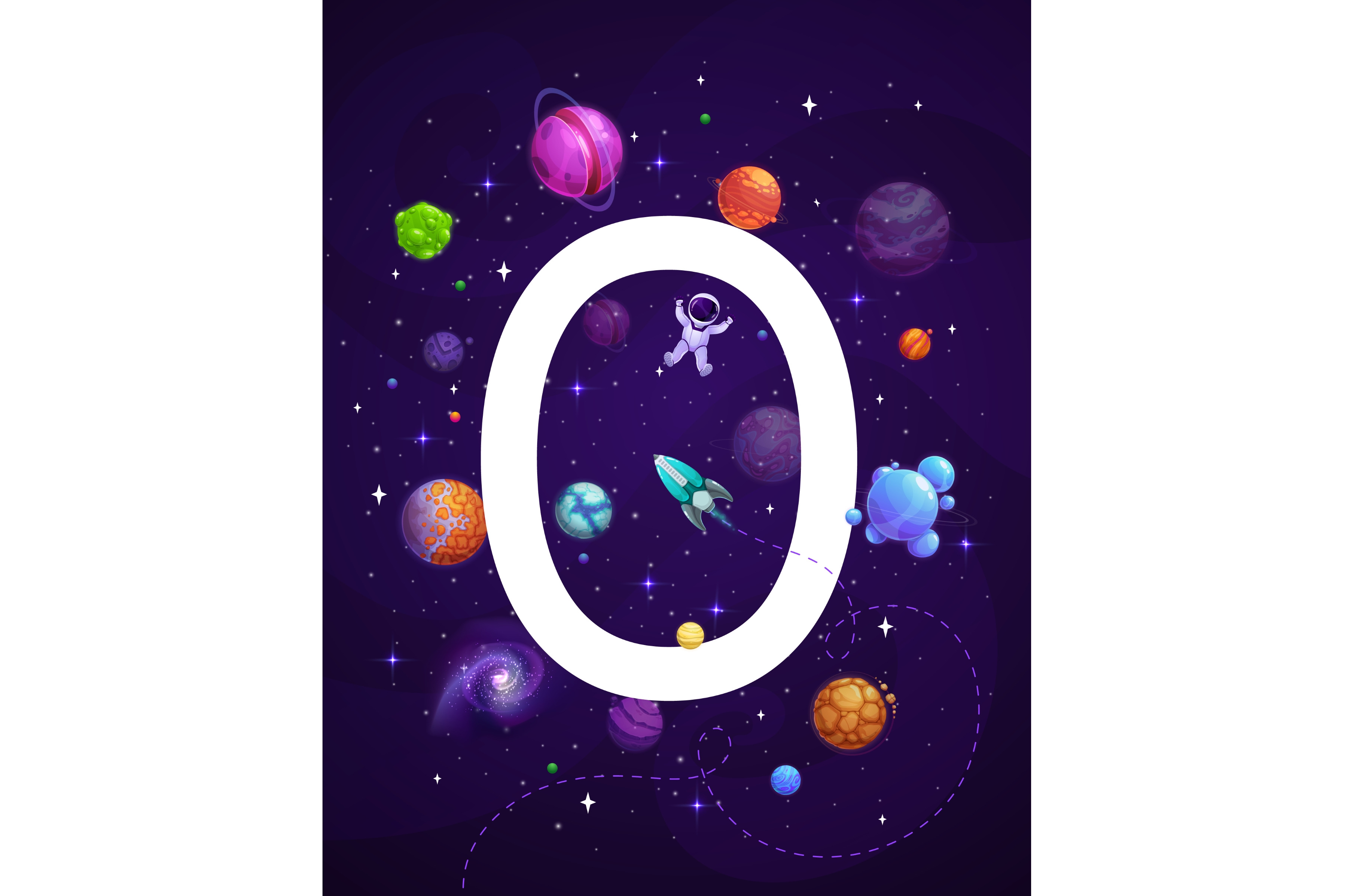 Cartoon space letter O font, an Illustration by Vector Tradition