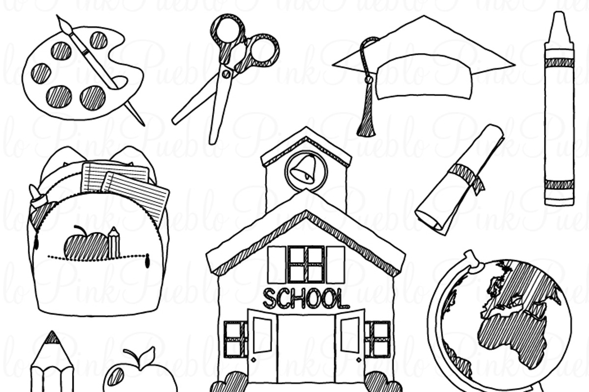 Doodle School Clipart and Vectors, an Education Illustration by PinkPueblo