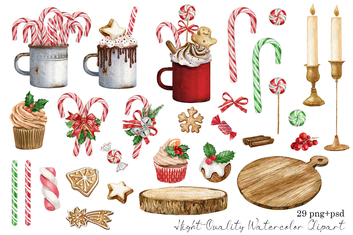 Watercolor Christmas sweets clipart