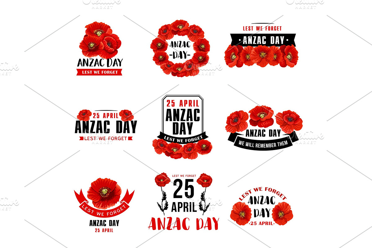 Anzac Day 25 April red poppy vector icons, an Illustration by Vector ...