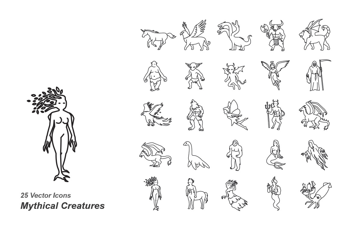 Mythical creatures outlines icons, an Icon by Jisun Park