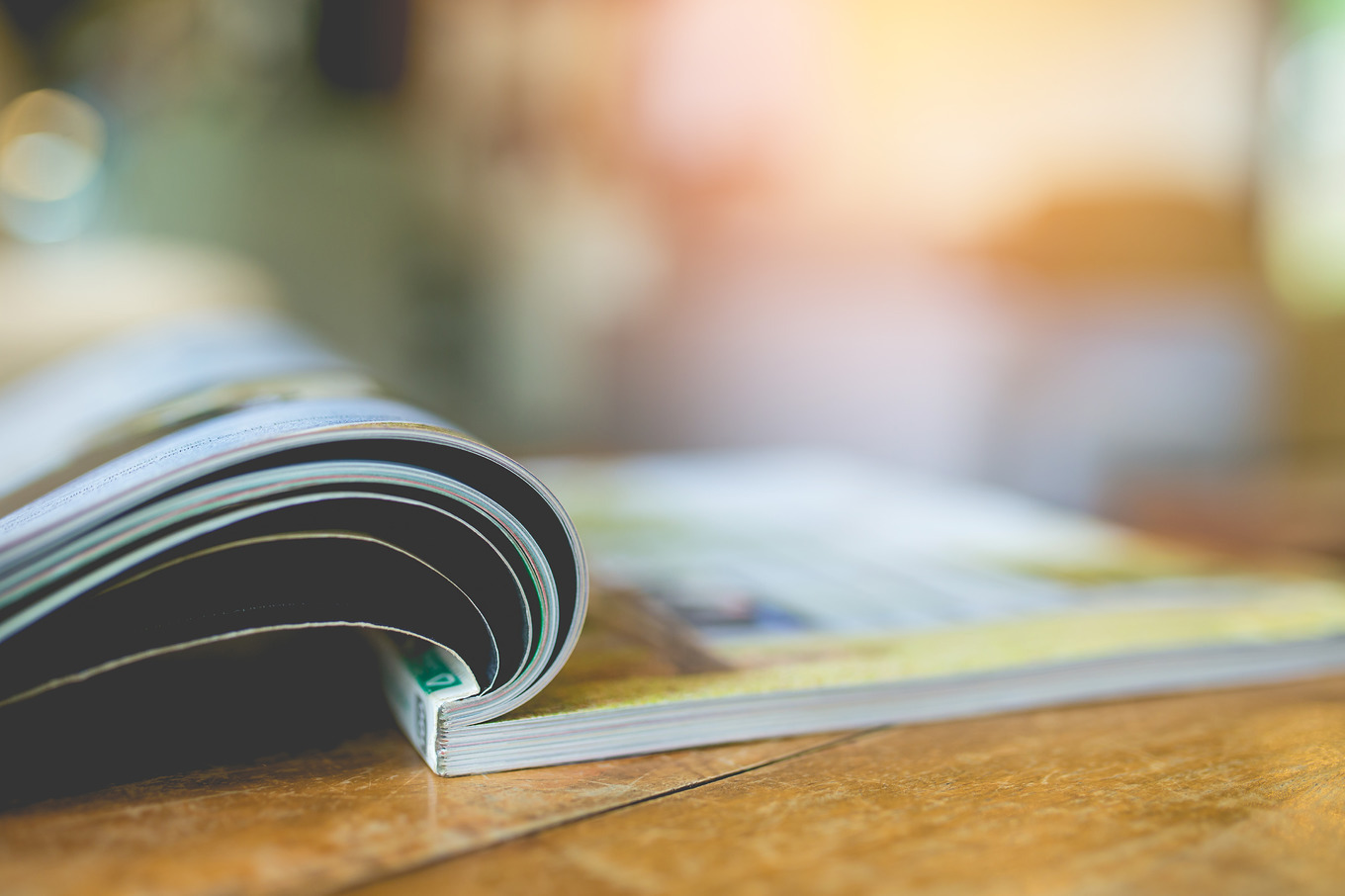 Magazine with open pages up featuring advertisement, background, and ...