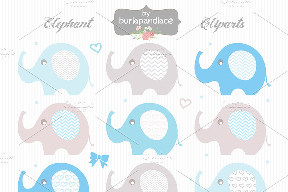 Baby boy elephant clipart, an Illustration by burlapandlace