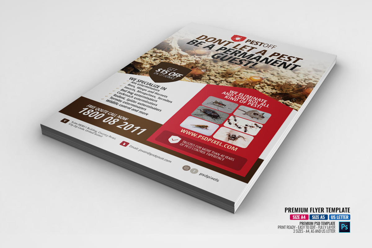 Pest and Insect Control Flyer, a Flyer Template by PSDPixel