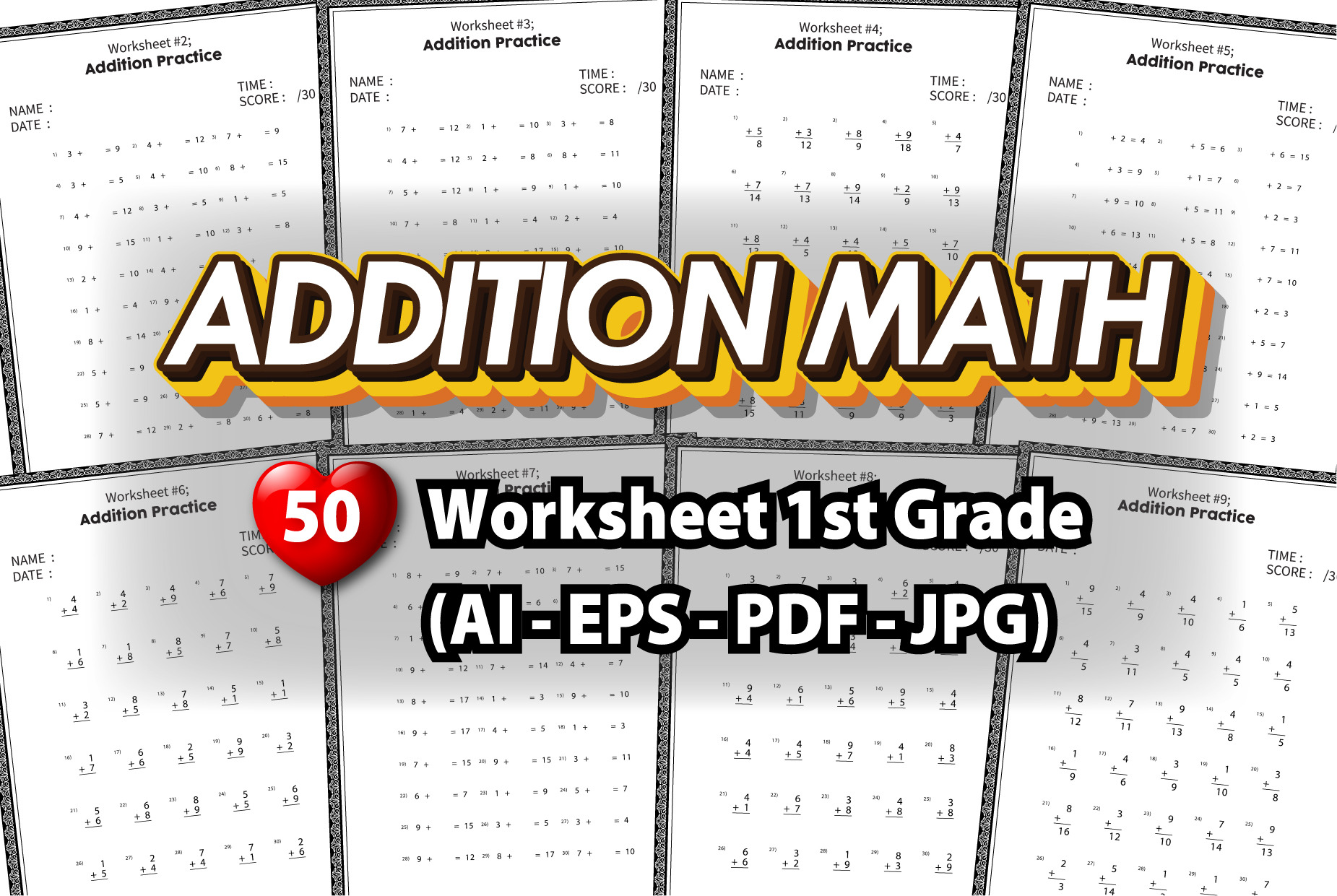 50 pages Addition Math Workbook, an Education Illustration by Blue ...