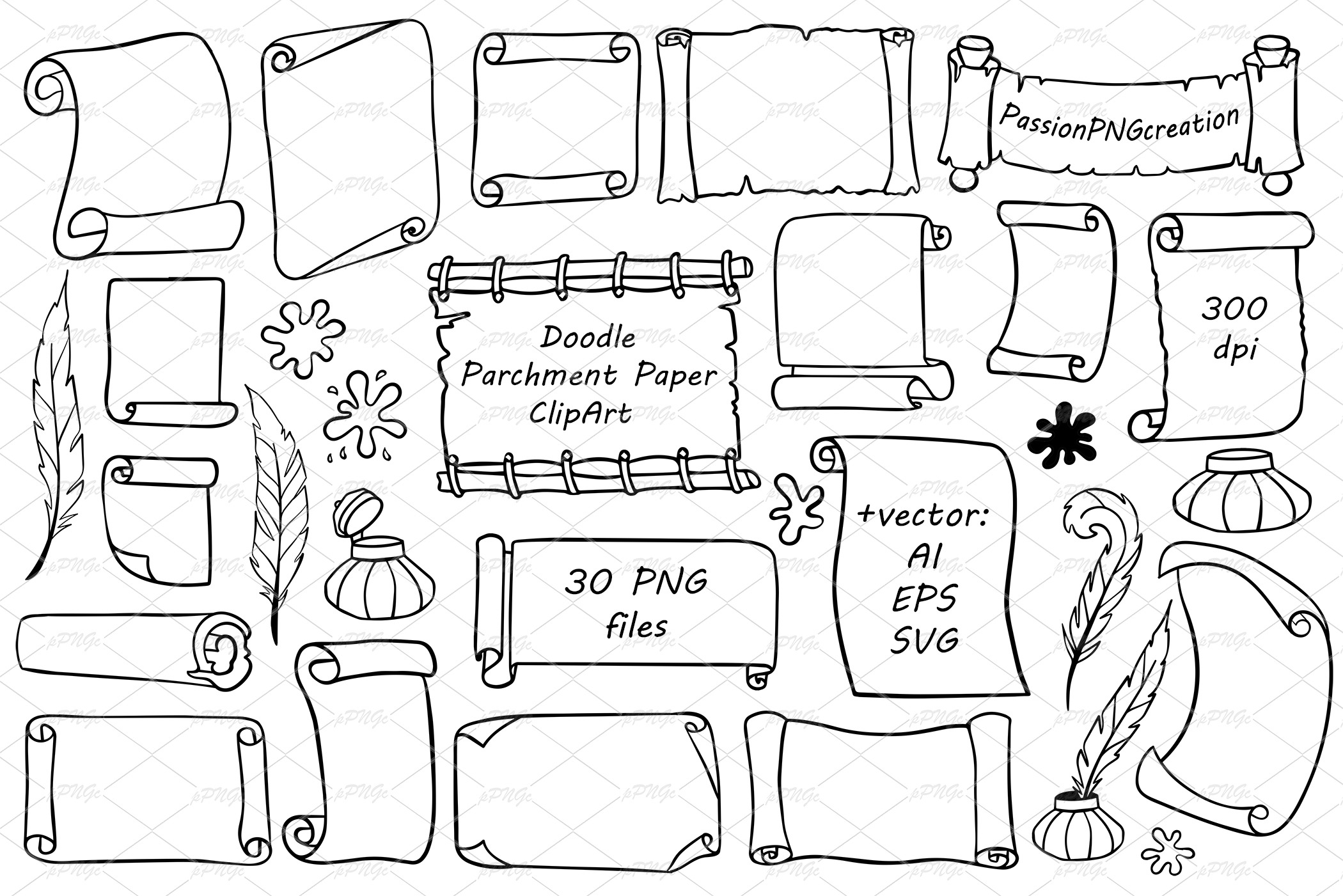 Doodle Scroll paper clipart, an Illustration by PassionPNGcreation