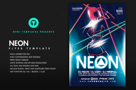 NEON Flyer Template | Flyer Templates ~ Creative Market