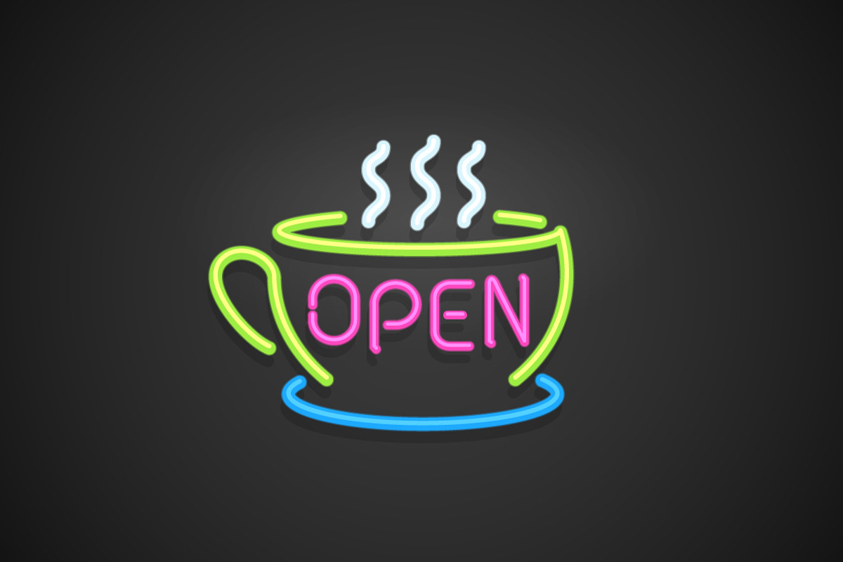 Open - Neon Sign, a Decorative Illustration by Vector Kitchen by Zoljo