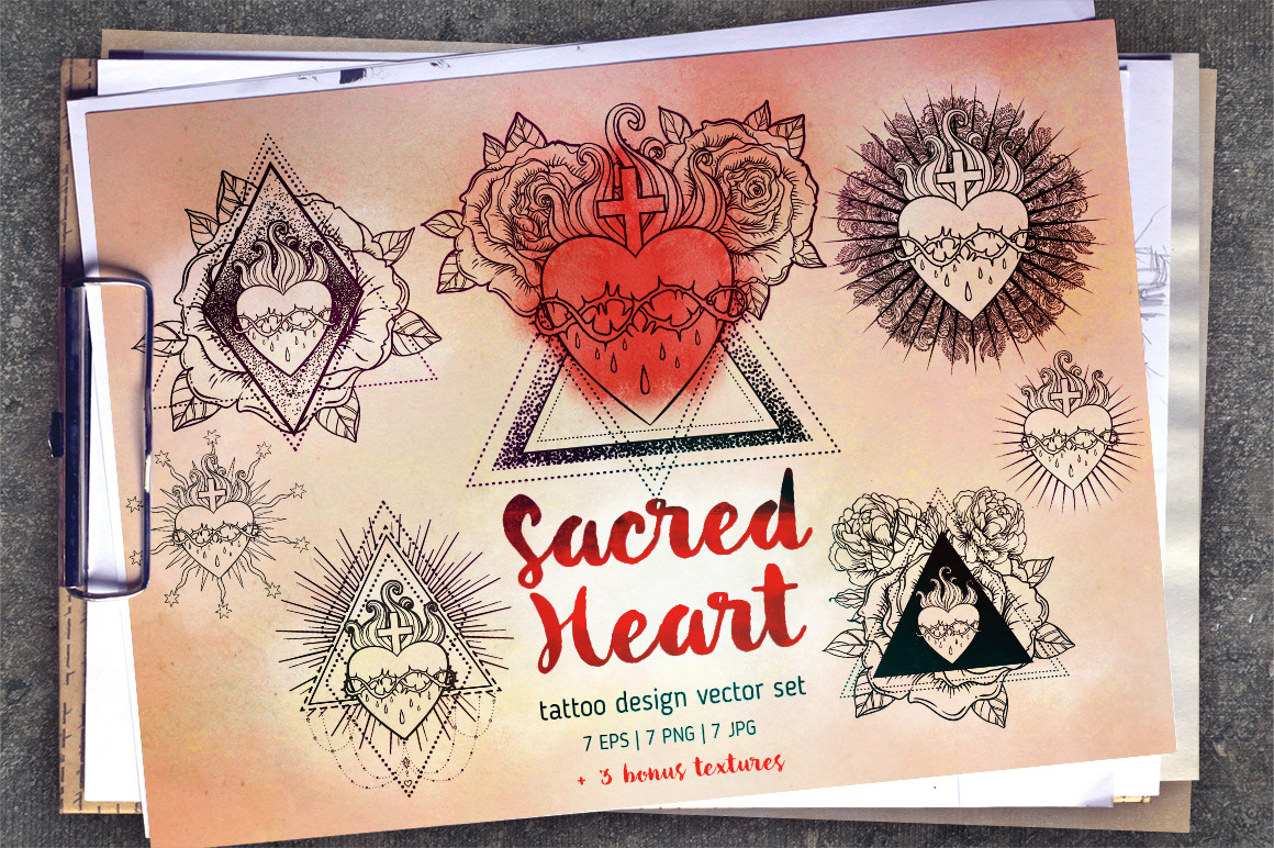 Sacred Heart. 7 Tattoo designs., an Illustration by Varvara Gorbash