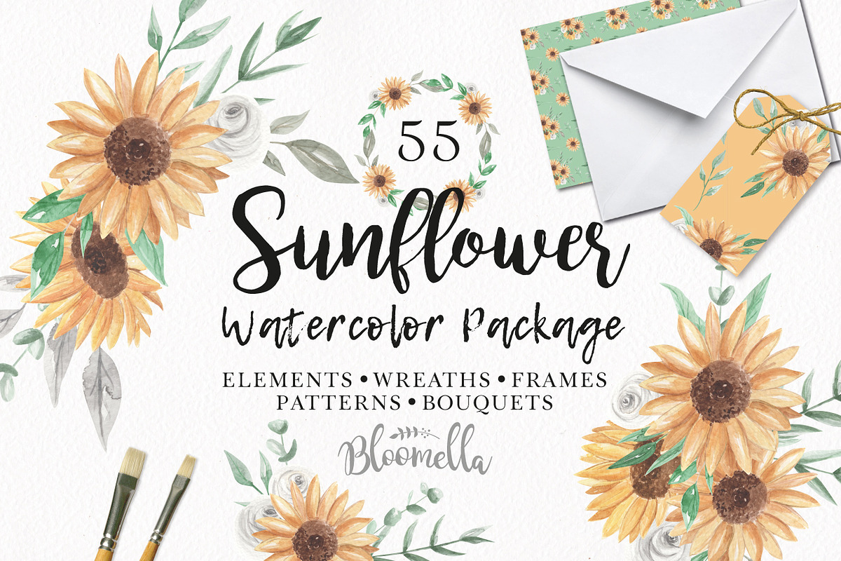 Sunflower Watercolor Clipart Floral, an Illustration by Bloomella ...