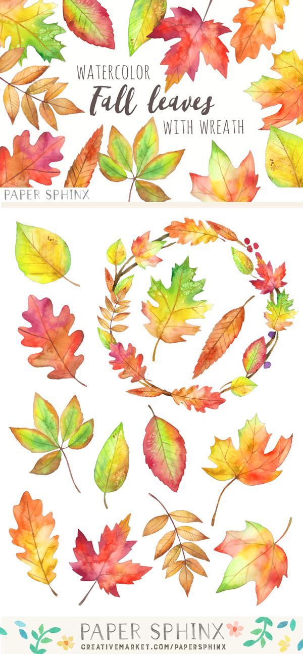 Fall Leaves Watercolor Pack, an Illustration by PaperSphinx
