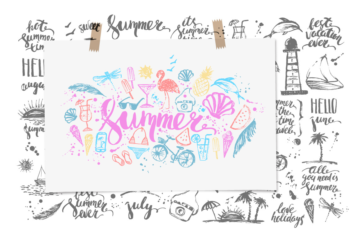 Summer elements, patterns, designs, a Seasonal Illustration by katya.bogina