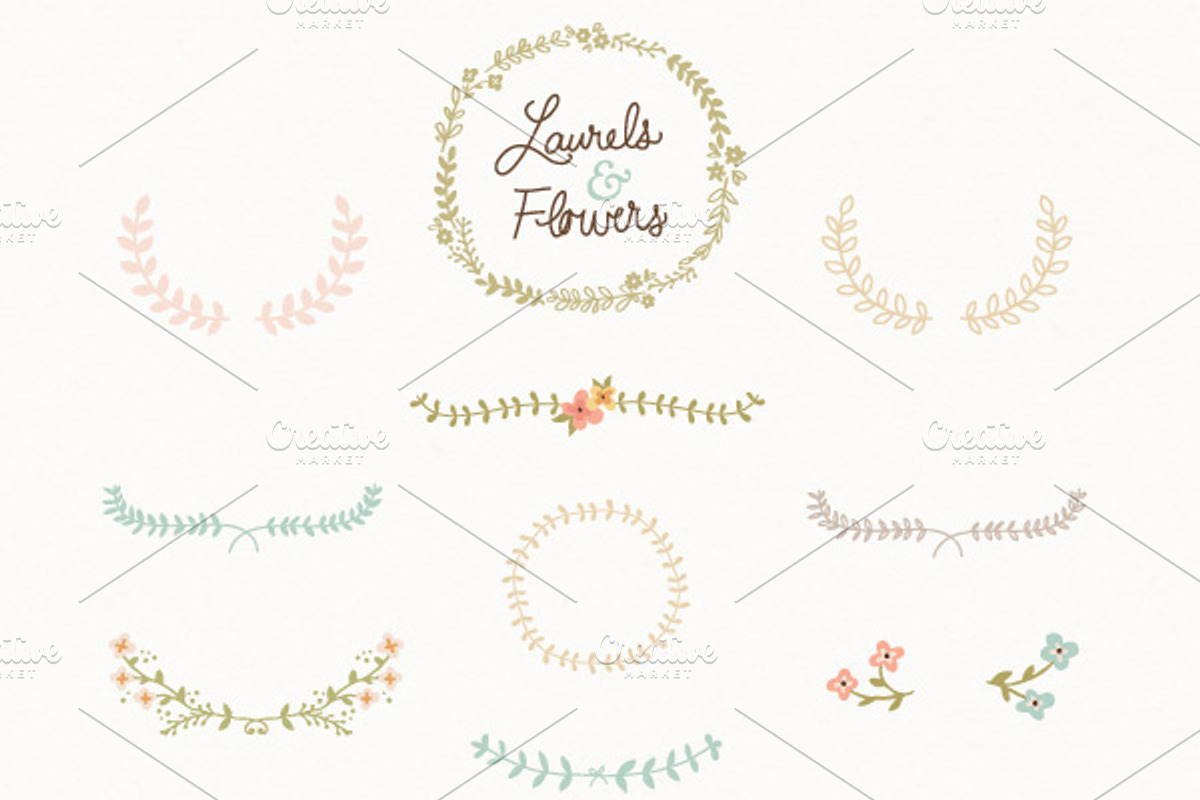 Laurel and Flowers design elements, an Illustration by Summit Avenue