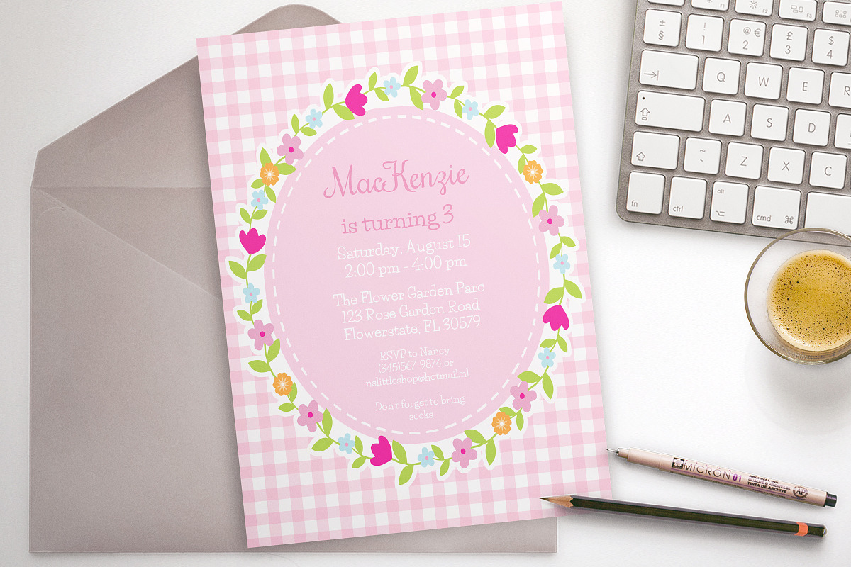 Pink Flower Party invitation, an Invitation Template by ThePaperOwl