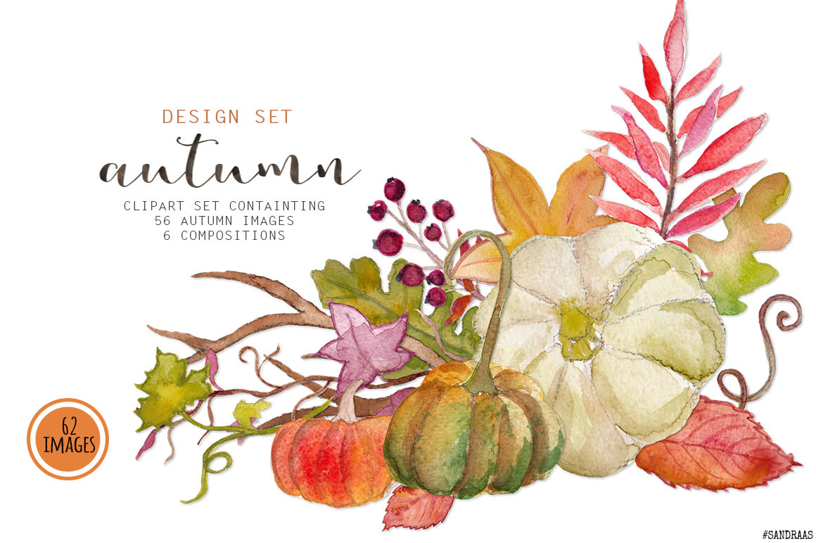 Autumn watercolor clip art, an Illustration by SandraGraphicDesign