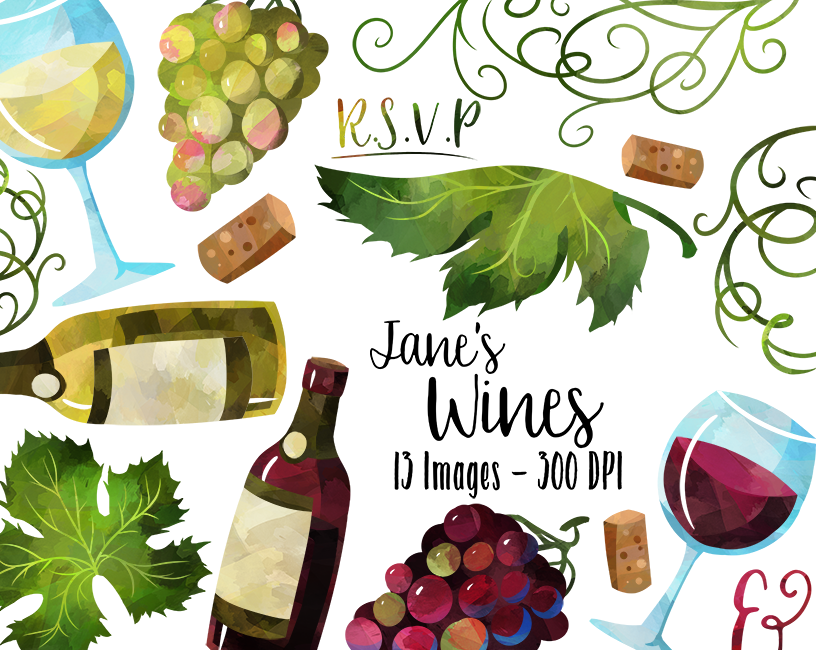 Watercolor Wine Clipart, an Illustration by DigitalArtsi