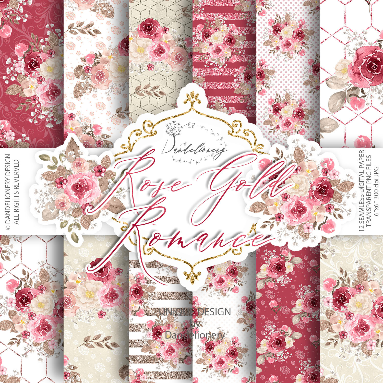Rose Gold Romance digital paper pack, a Pattern Graphic by ...