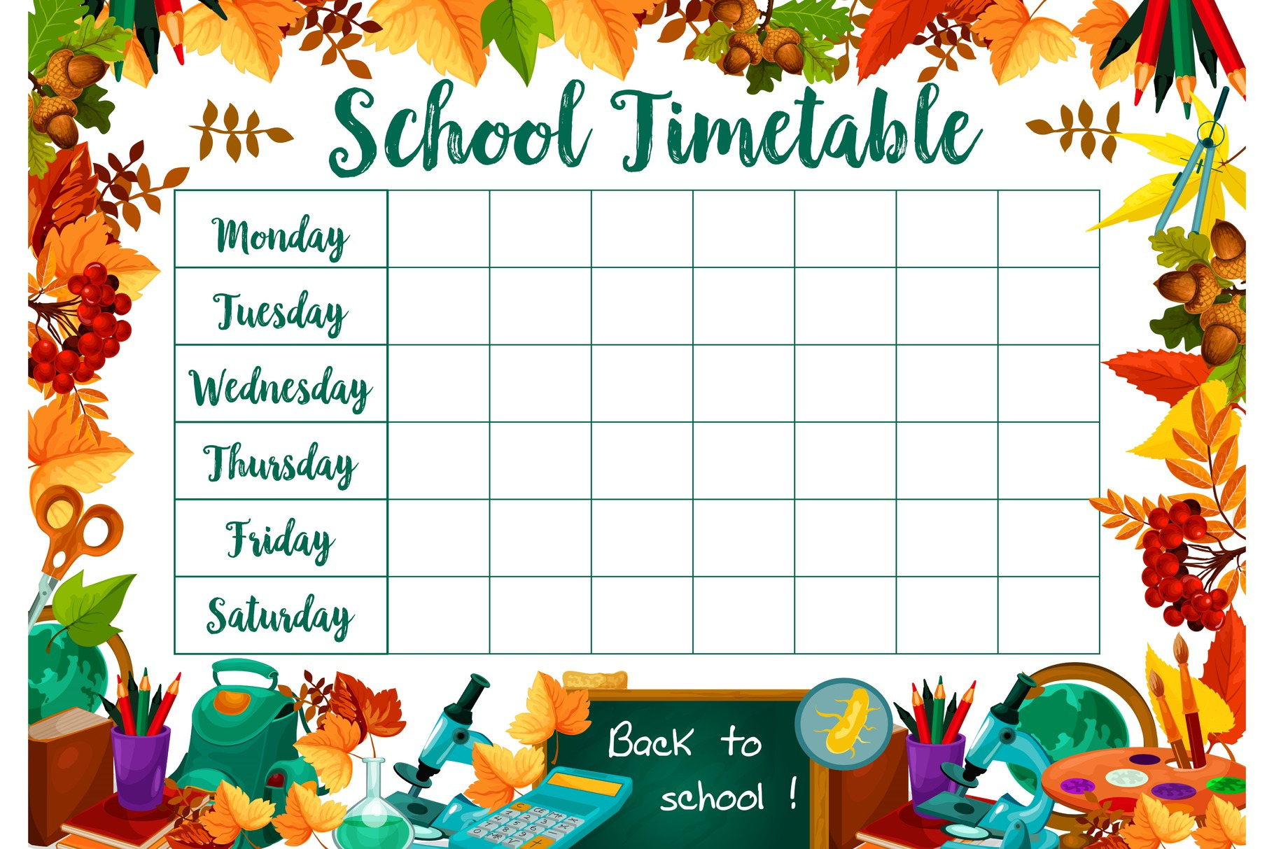 School lessons timetable schedule vector template, an Education ...