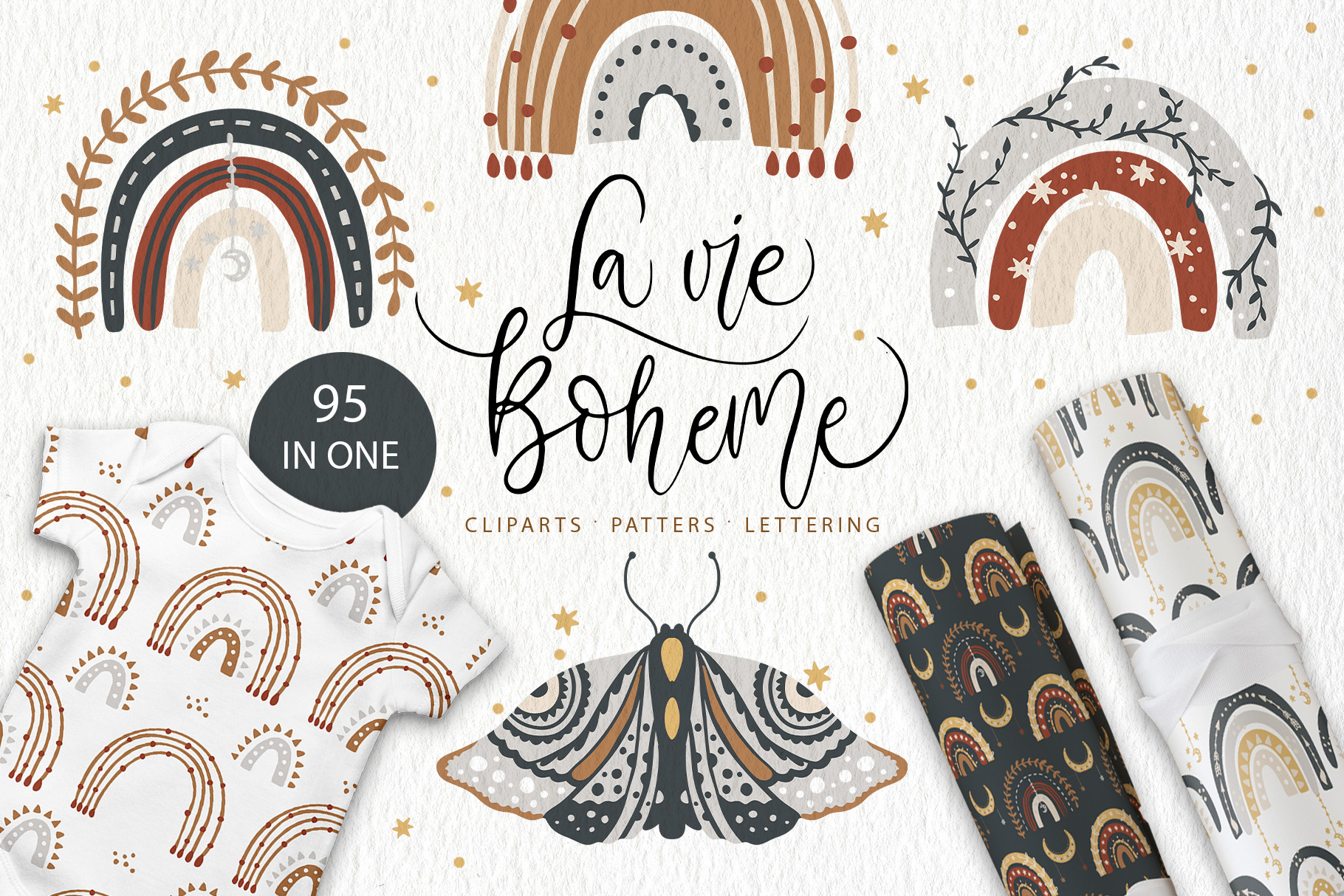 Rainbow & Butterfly. Boho set., an Illustration by Red Ink