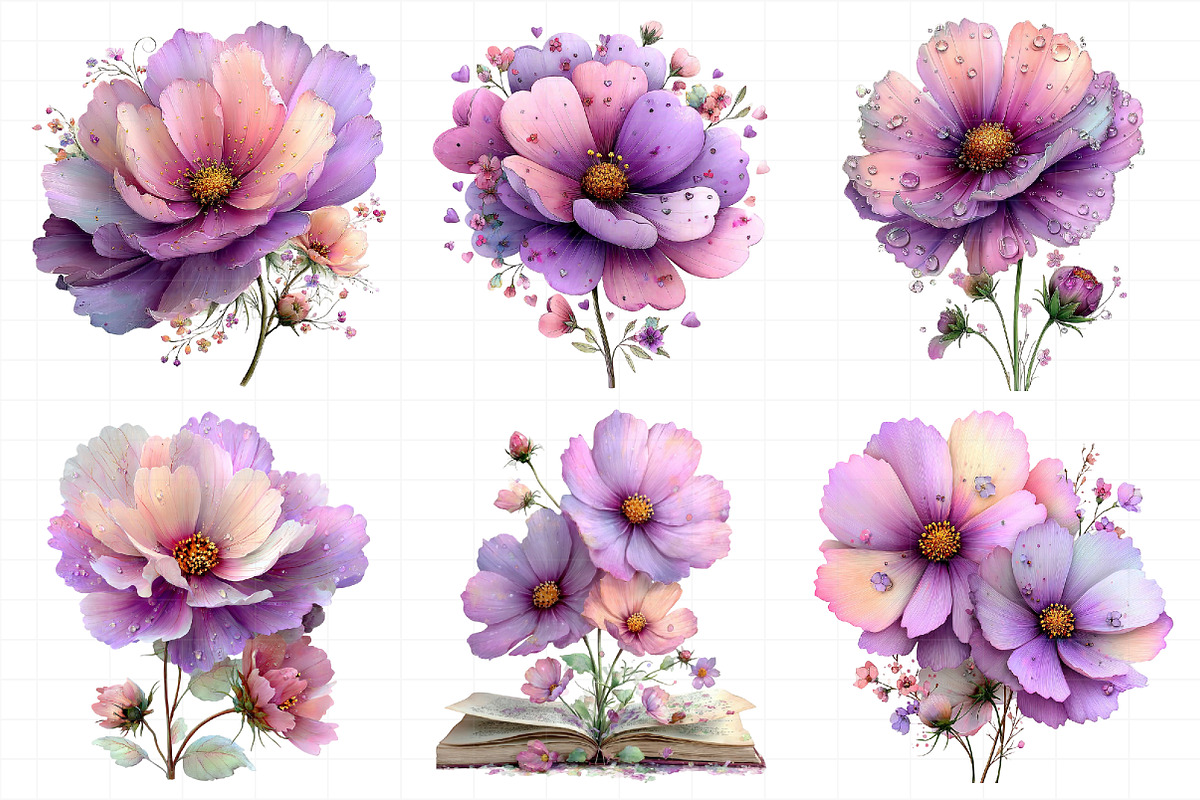 Spring Cosmos Flower Clipart, an Illustration by Daily.Designs