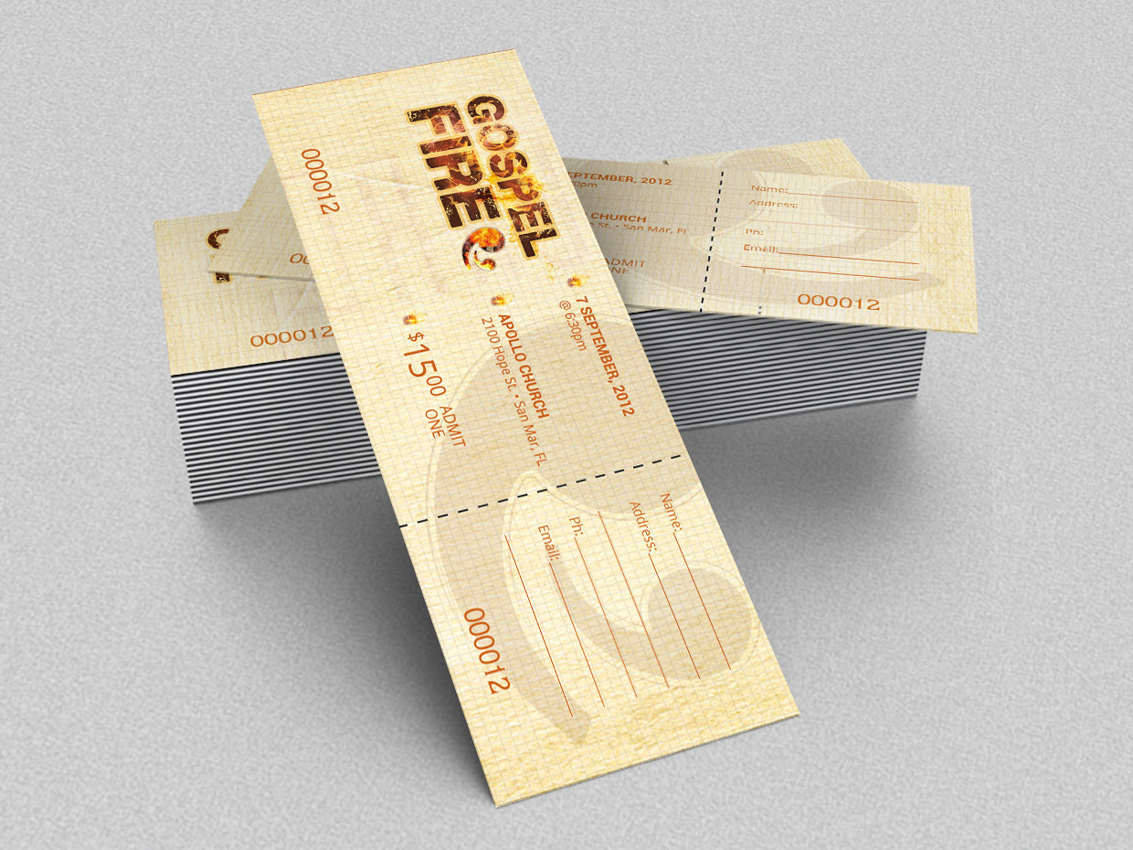 Gospel Fire Ticket Template, a Templates & Theme by Godserv Designs