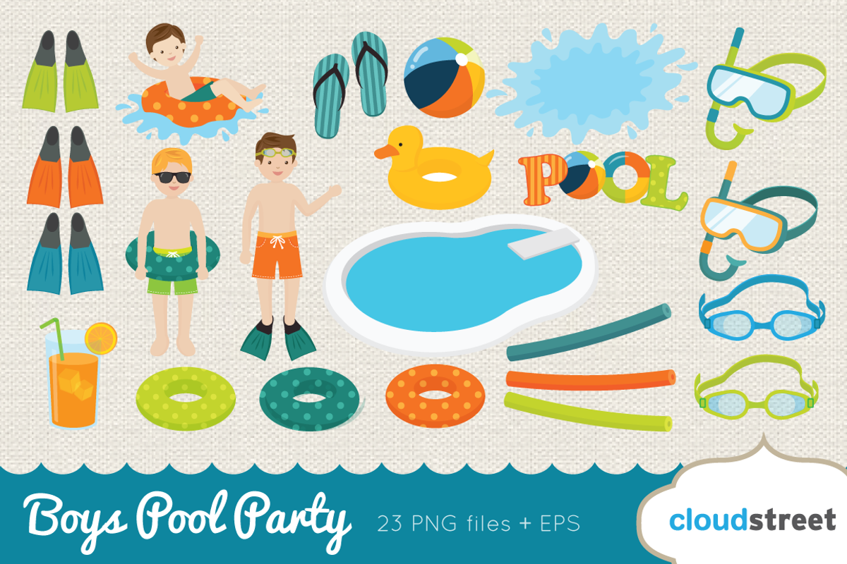 Boys Pool Party Clip Art, an Illustration by cloudstreetlab