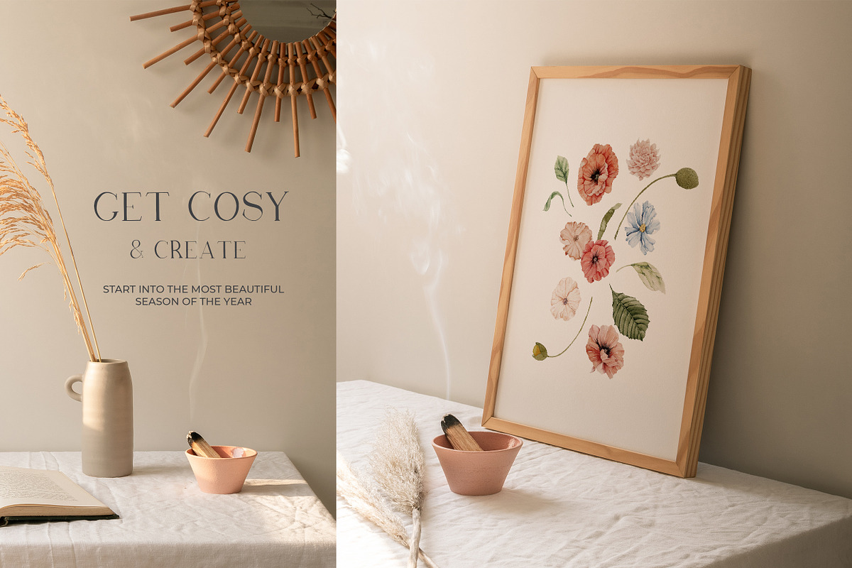 Autumn Watercolor Flowers & Poster