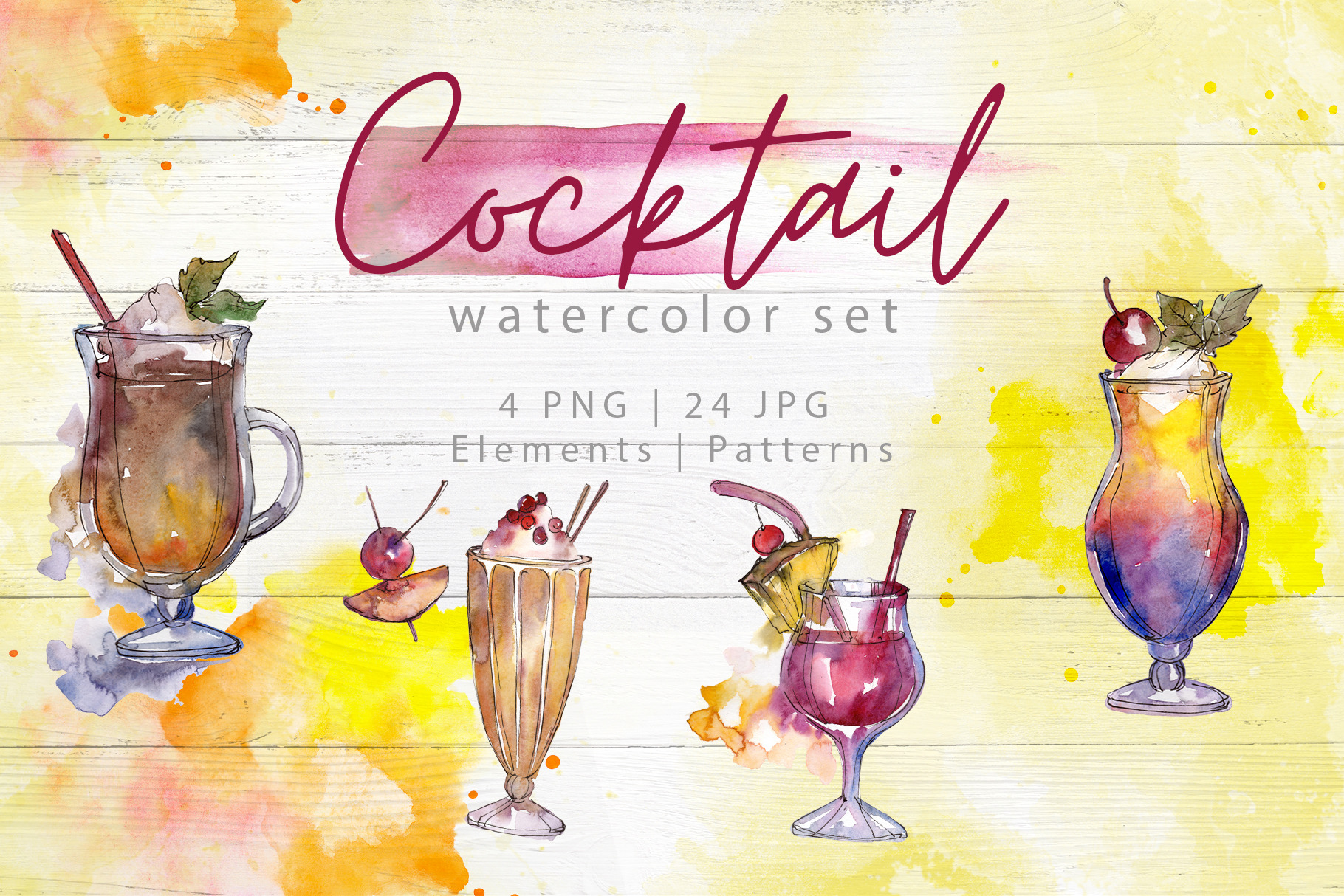 Beverages collection PNG watercolor, a Food Illustration by ...