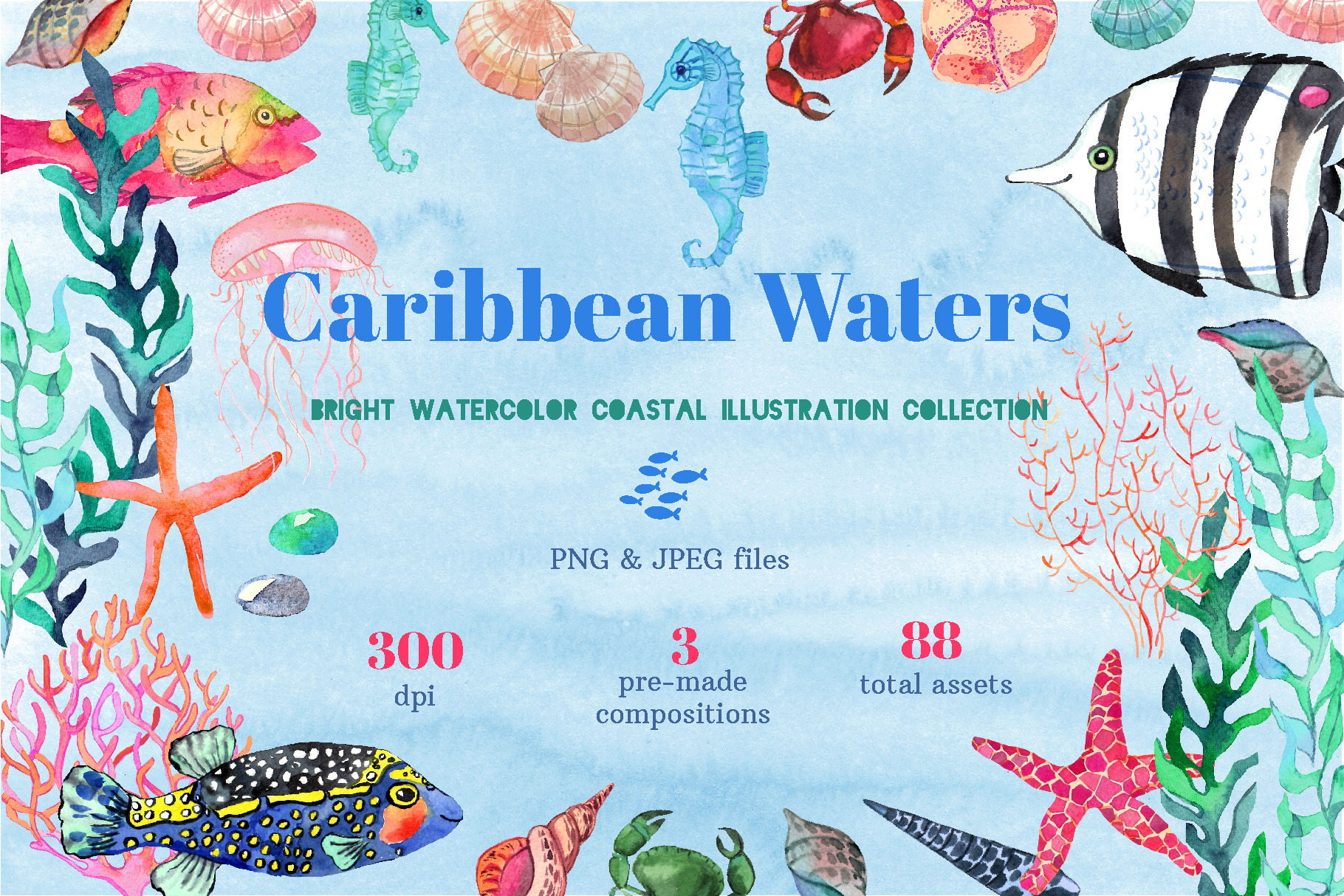 Bright Coastal Watercolor Ocean, an Illustration by Pattern_Talent