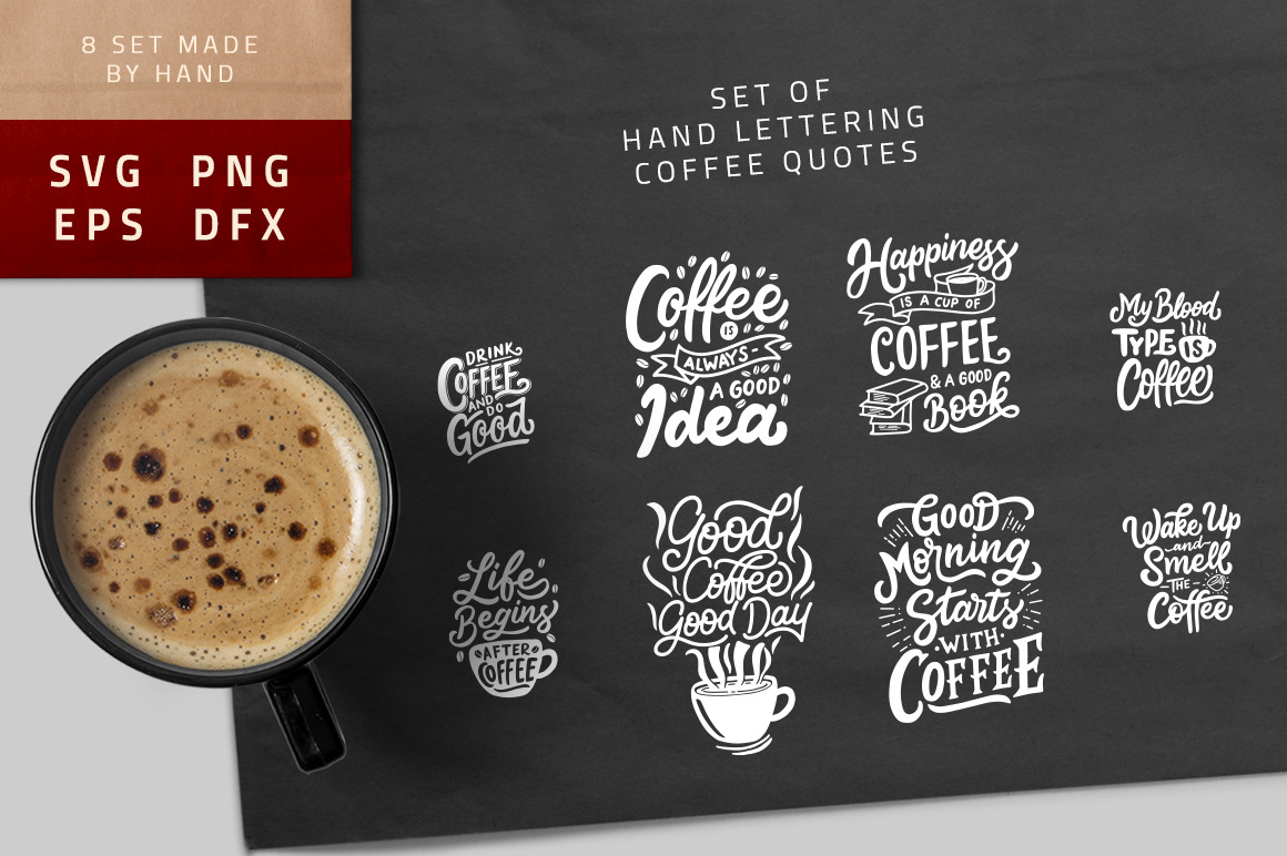 Set of Hand Lettering Coffee Quotes, an Illustration by Weape Studio