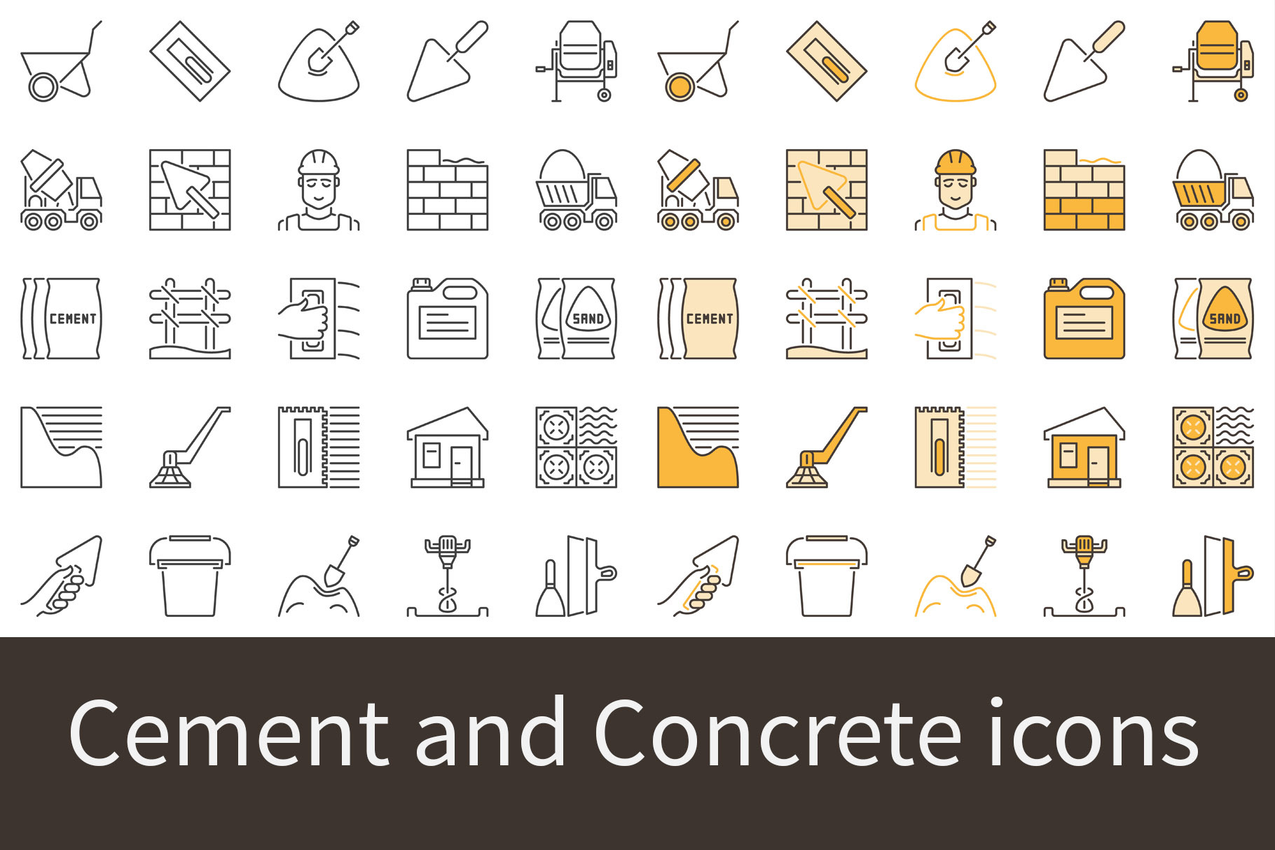 Cement and Concrete icons set, an Outline Icon by Venomous Vector