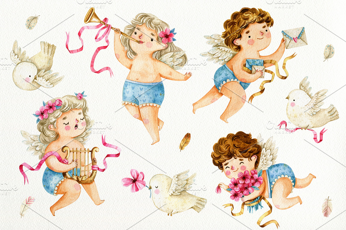 Valentine's Day Cupids and Doves, an Illustration by babenkoirusa ...