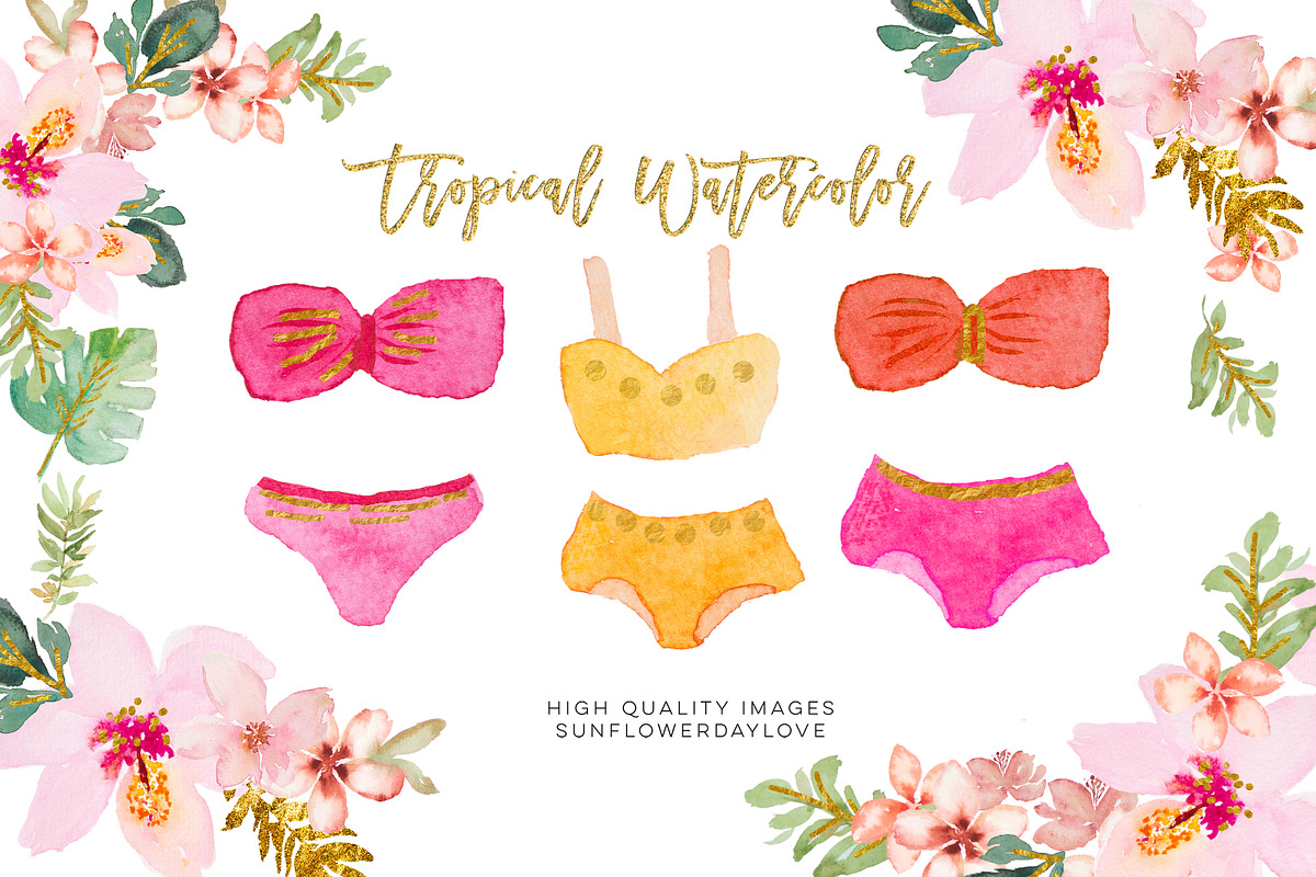 Tropical Summer Clip Art Watercolor, an Illustration by Sunflower Day Love