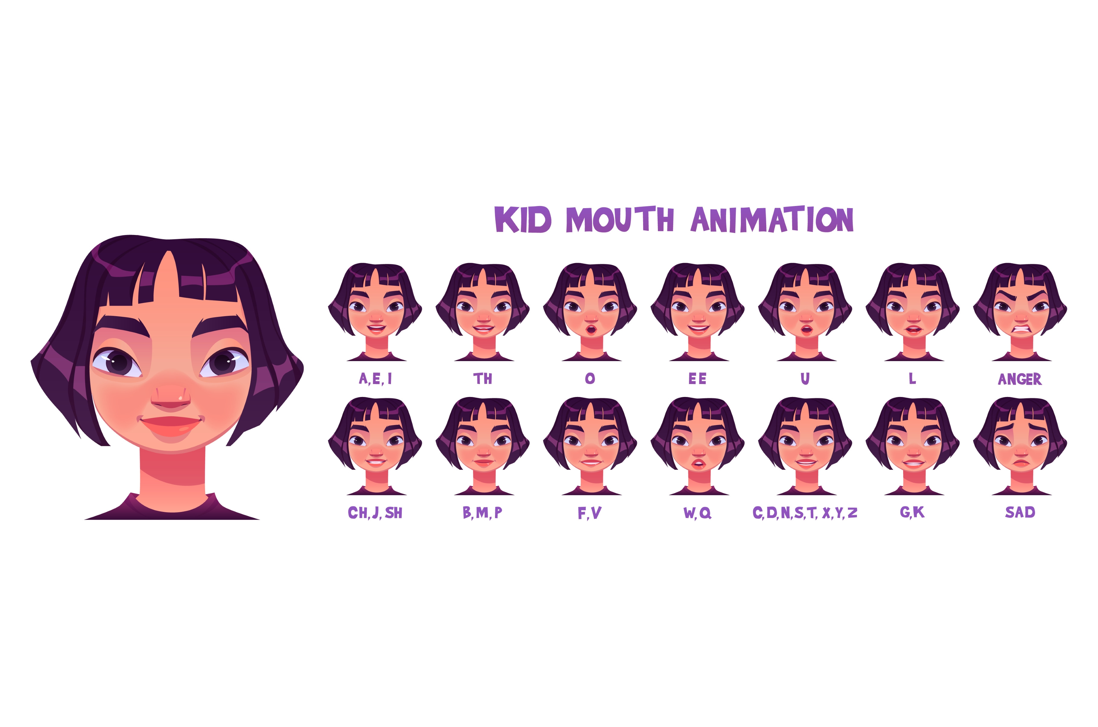 Kid girl kit for speaking animation, a Person Illustration by art PVP ...