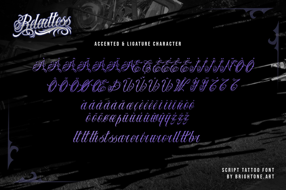 Relentless - Tattoo Script, a Script Font by Brightone