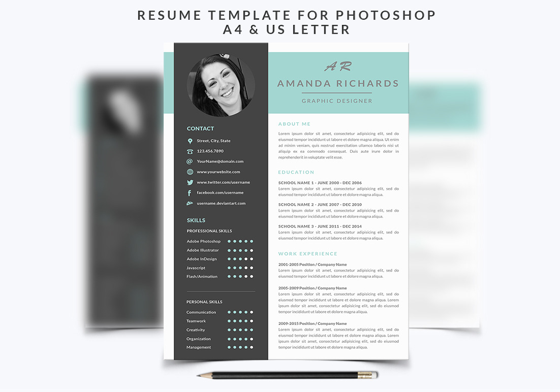 Resume Template 001 for Photoshop, a Resume Template by NM-Design-Studio