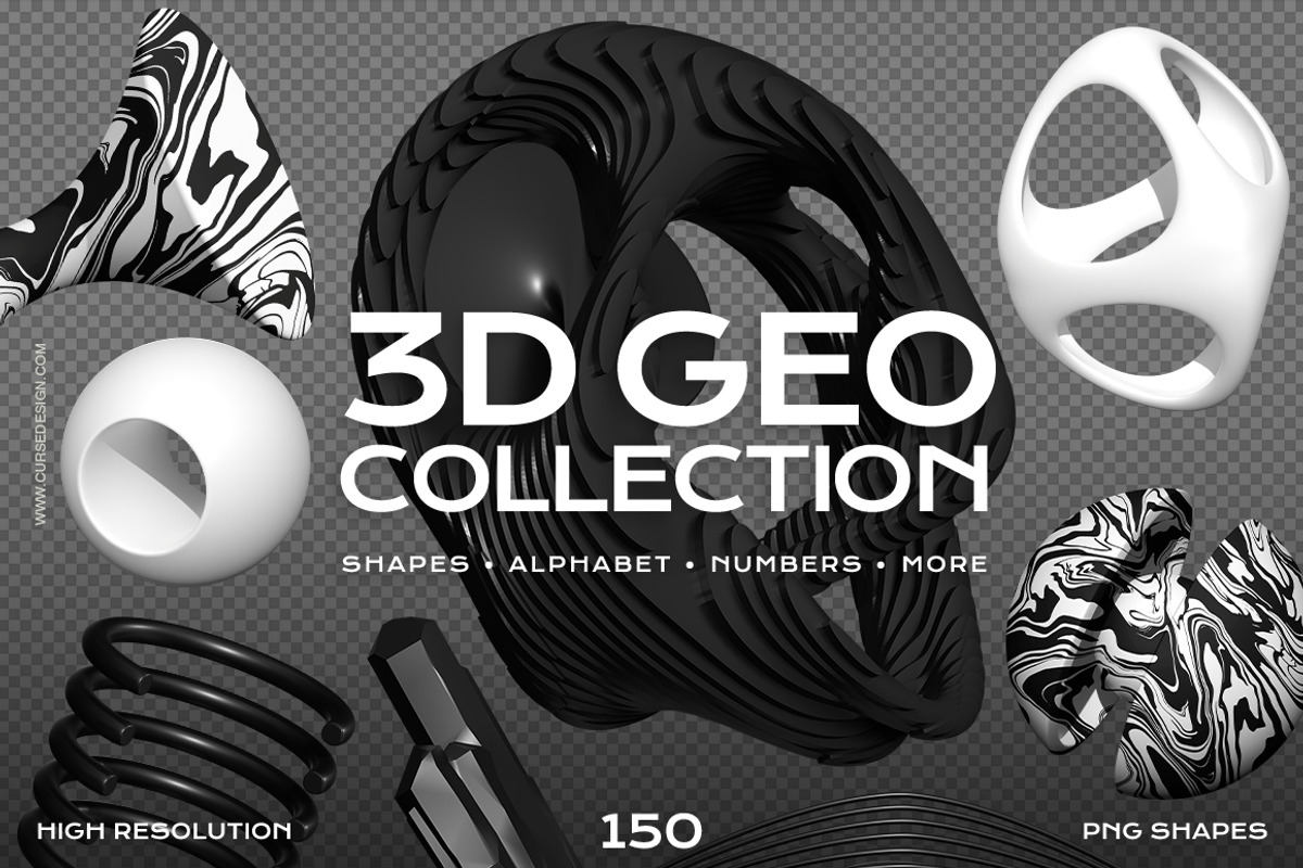 3D Geo Collection Abstract Shapes, an Object Graphic by Cursedesign