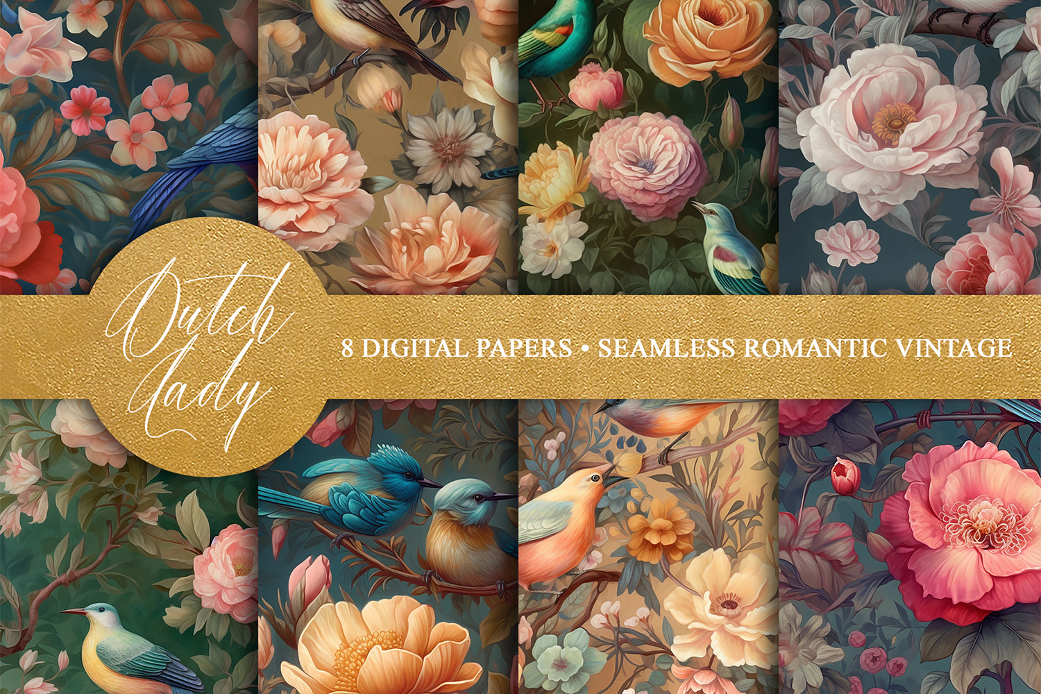 Seamless Romantic Vintage Wallpapers, a Pattern Graphic by The Dutch ...