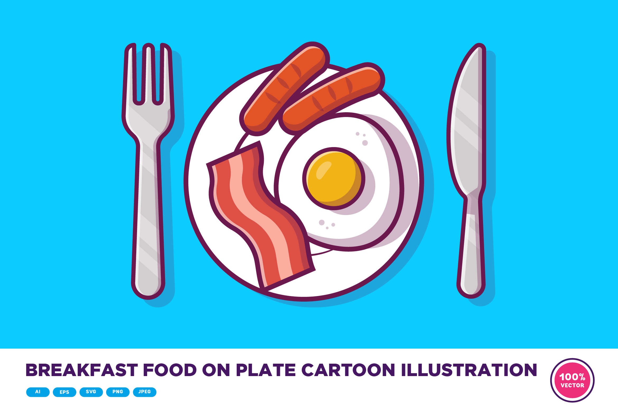 Breakfast Food On Plate Cartoon, a Food Illustration by Catalyst Labs