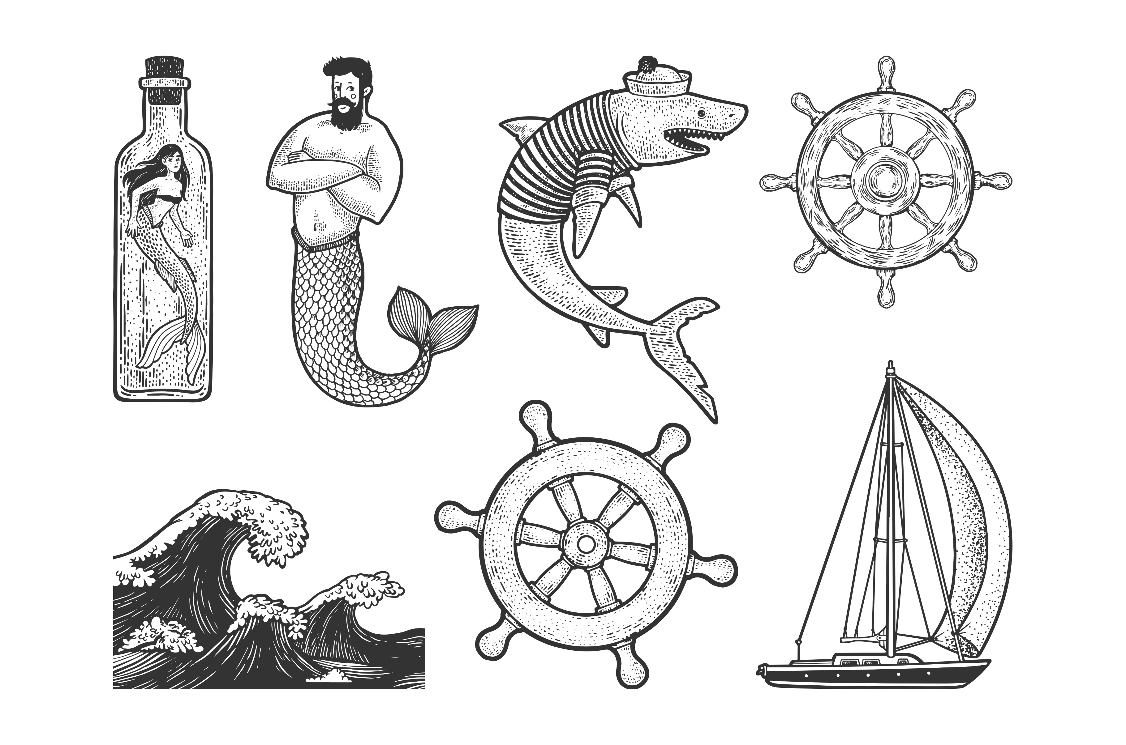 Sea set sketch vector illustration, an Object Illustration by AlexArt