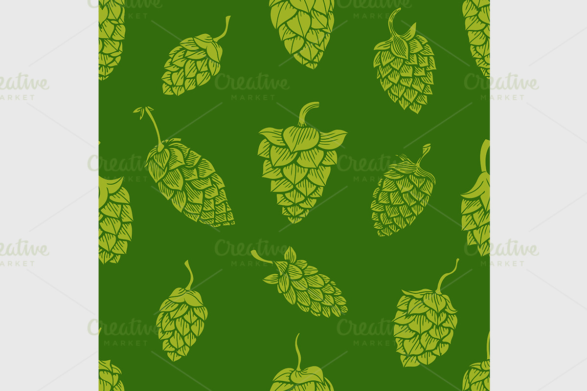 pattern with green hops, a Background Graphic by IllustrationArtShop