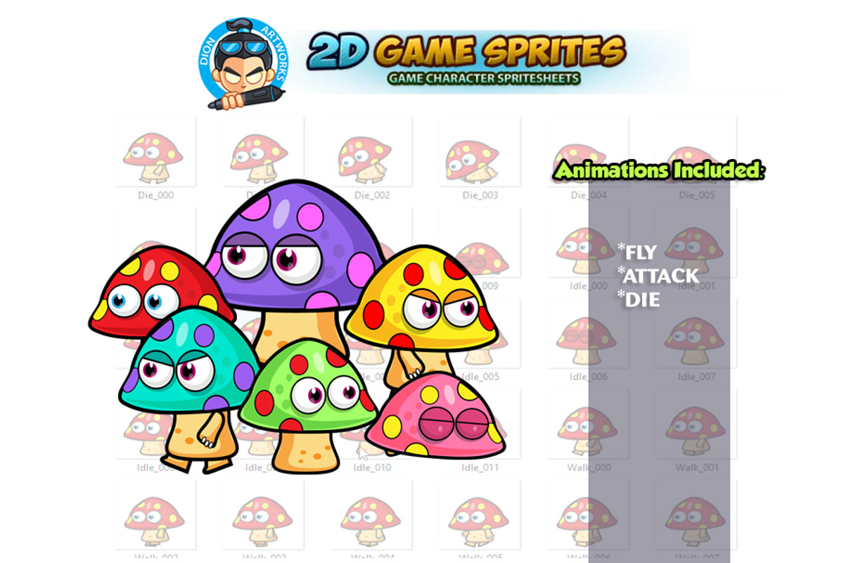 Mushrooms 2D Game Sprites, an Illustration by DionArtworks